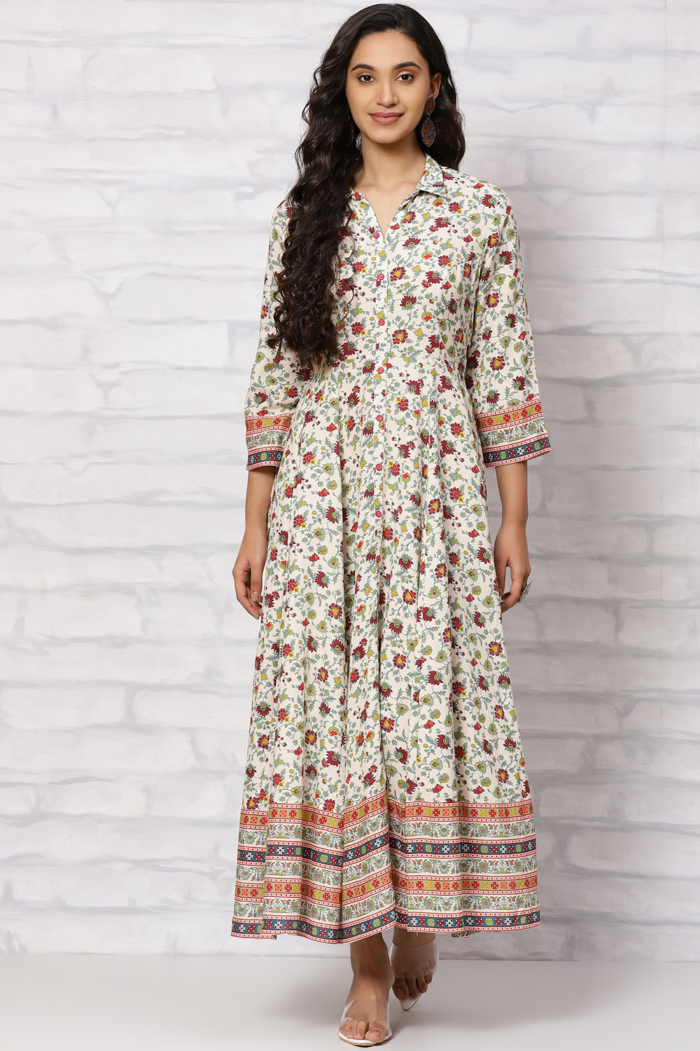 Buy Off White Viscose Kalidar Dress 1N by Rangriti
